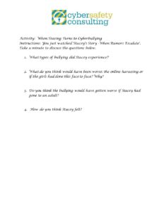 Session 1 Worksheet Cyberbullying-Crossing - Cyber Safety Consulting